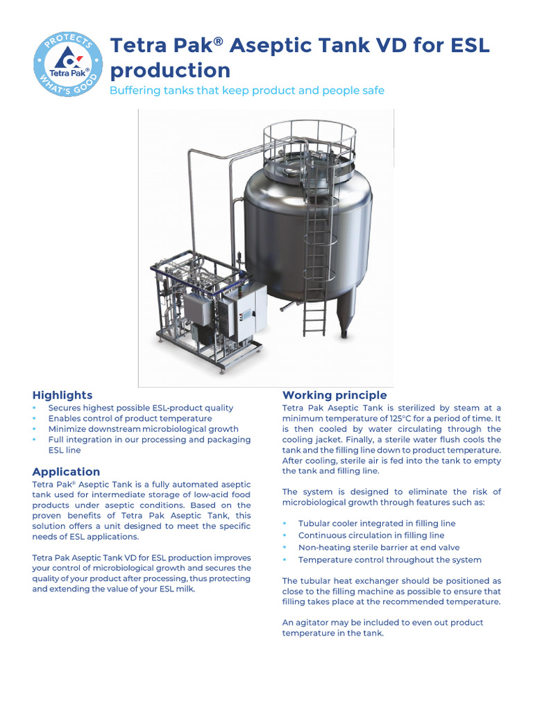 Tetra Pak Aseptic Tank for ESL Production | PDF