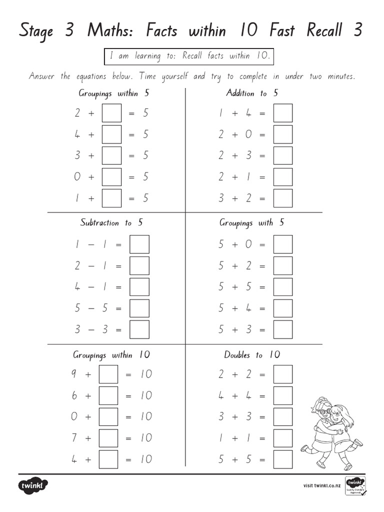 Stage 3 Maths - Facts Within 10 - Fast Recall 3 | PDF | Mathematics
