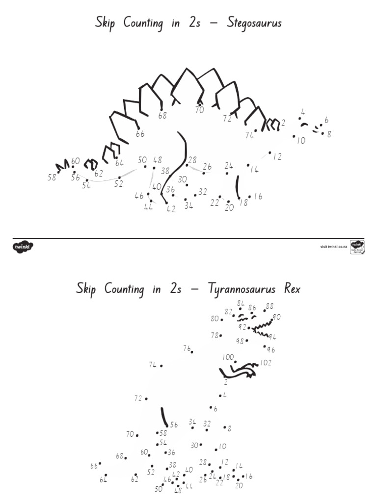 NZ M 2548602 Stage 4 Skip Counting in 2s Dinosaur Dot To Dots - Ver - 2 ...