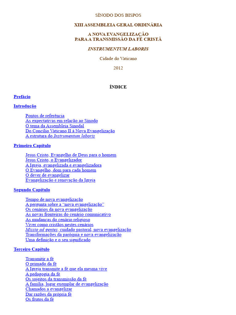 Instrumentum Laboris para A XIII Assembleia Geral Ordinária Do Sínodo ...