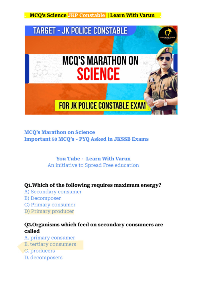 Science MCQs for JKP Constable Exam | PDF | Atmosphere Of Earth | Nature