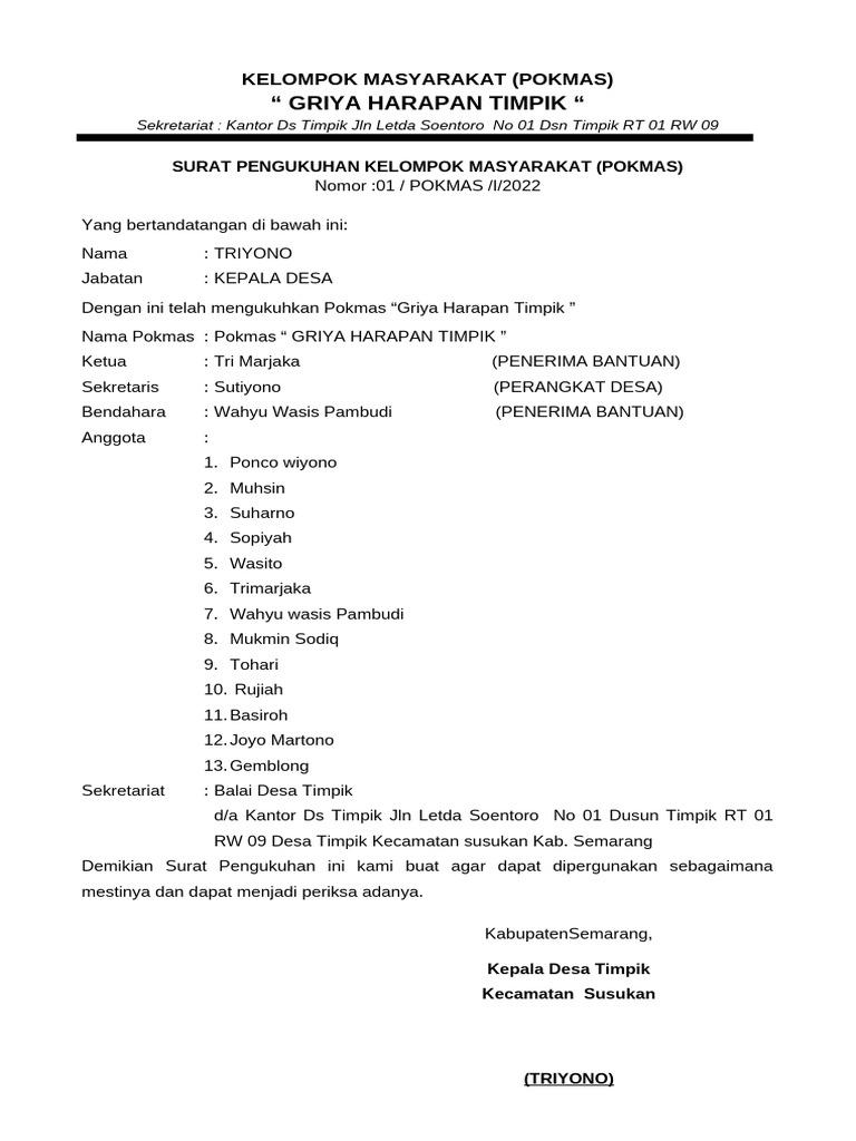 Pengukuhan Pokmas Griya Harapan Timpik | PDF
