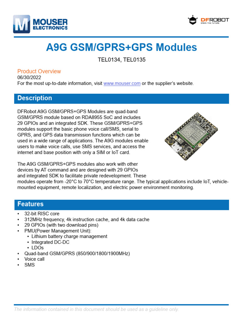DFRobot Product Overview A9G GSM GSPRS Modules | PDF