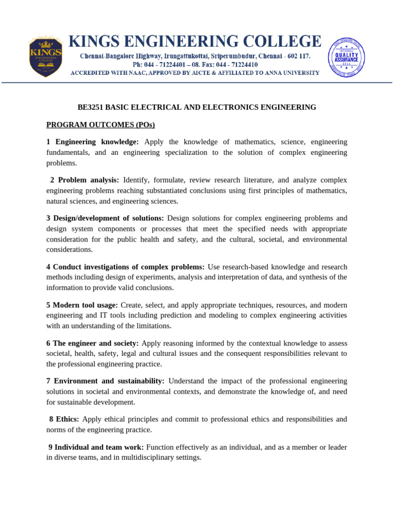PO OUTCOMES | PDF | Engineering | Knowledge