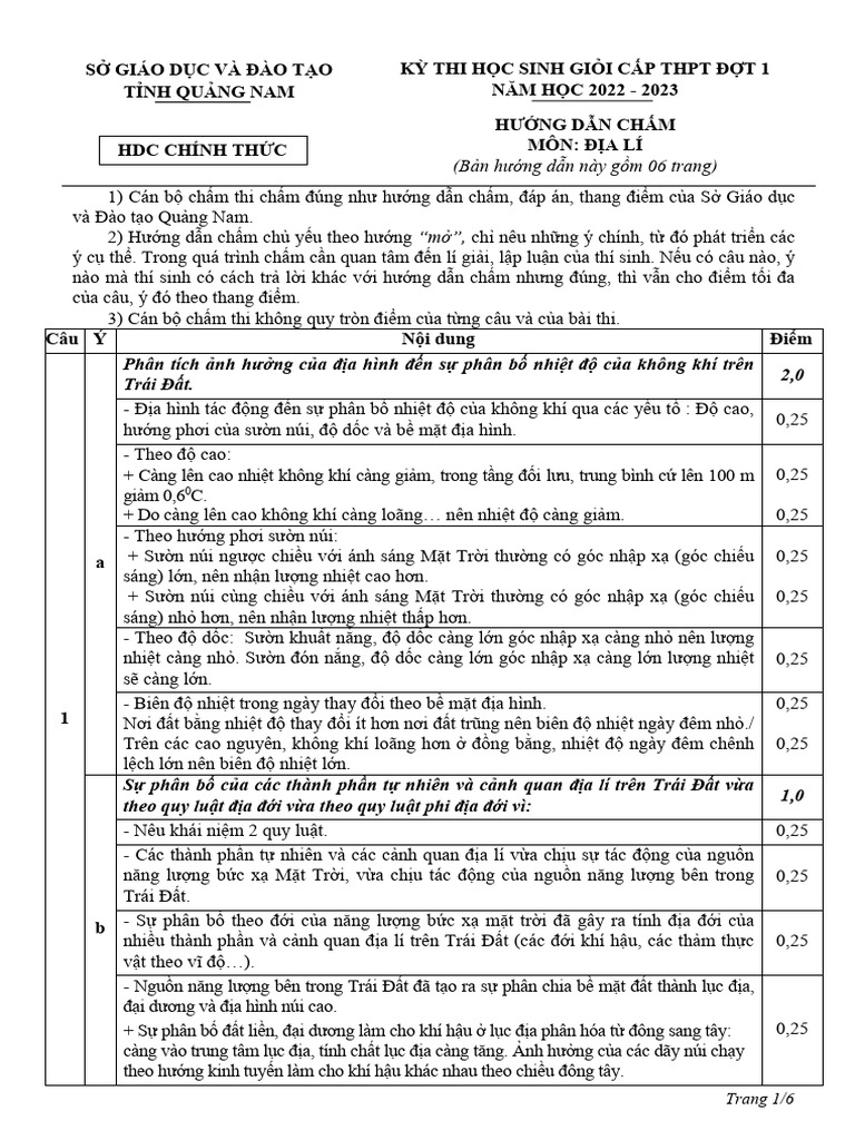 Dap An_hdc_dia Li_hsg Thpt_dot 1 (1) | PDF