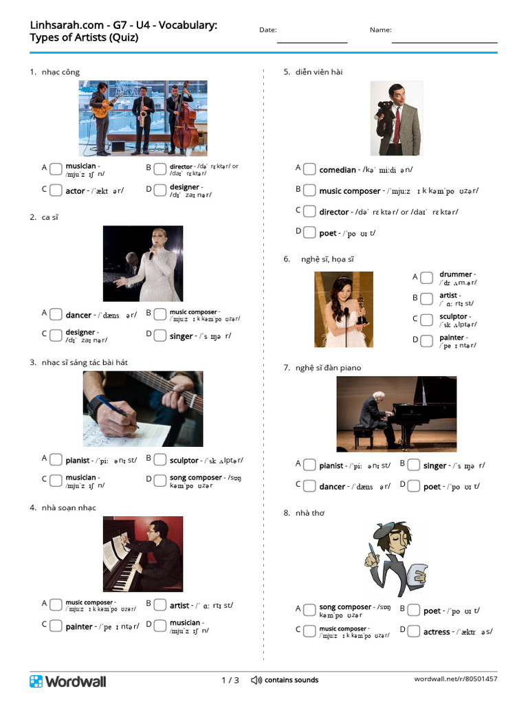 linhsarahcom-g7-u4-vocabulary-types-of-artists-quiz-quiz - Copy | PDF ...
