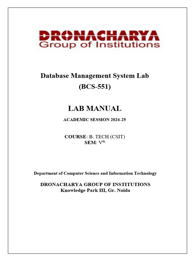 DBMS Lab Manual 26112024 | PDF | Databases | Relational Database