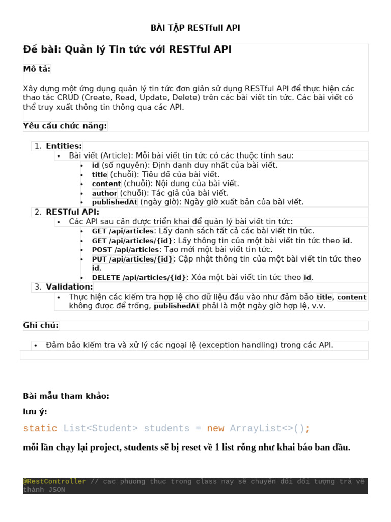 BÀI TẬP RESTfull API | PDF