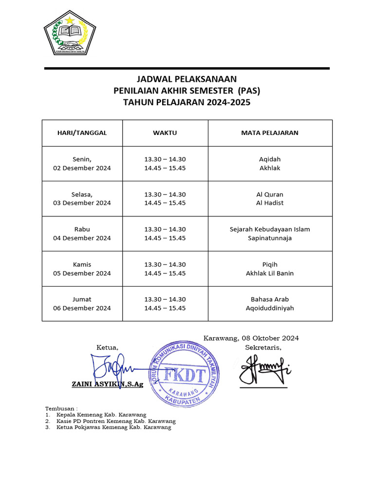 Jadwal Pas 2024-2025 | PDF
