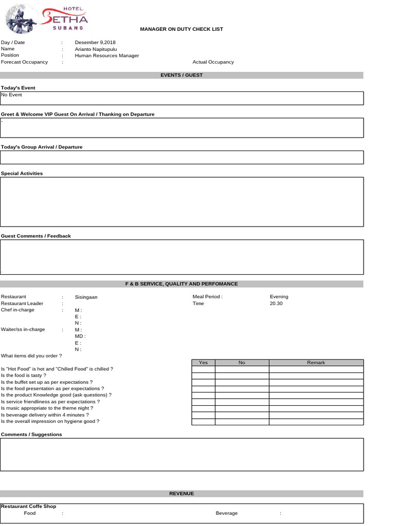 MOD REPORT 9 Desember 2018 | PDF | Restaurants