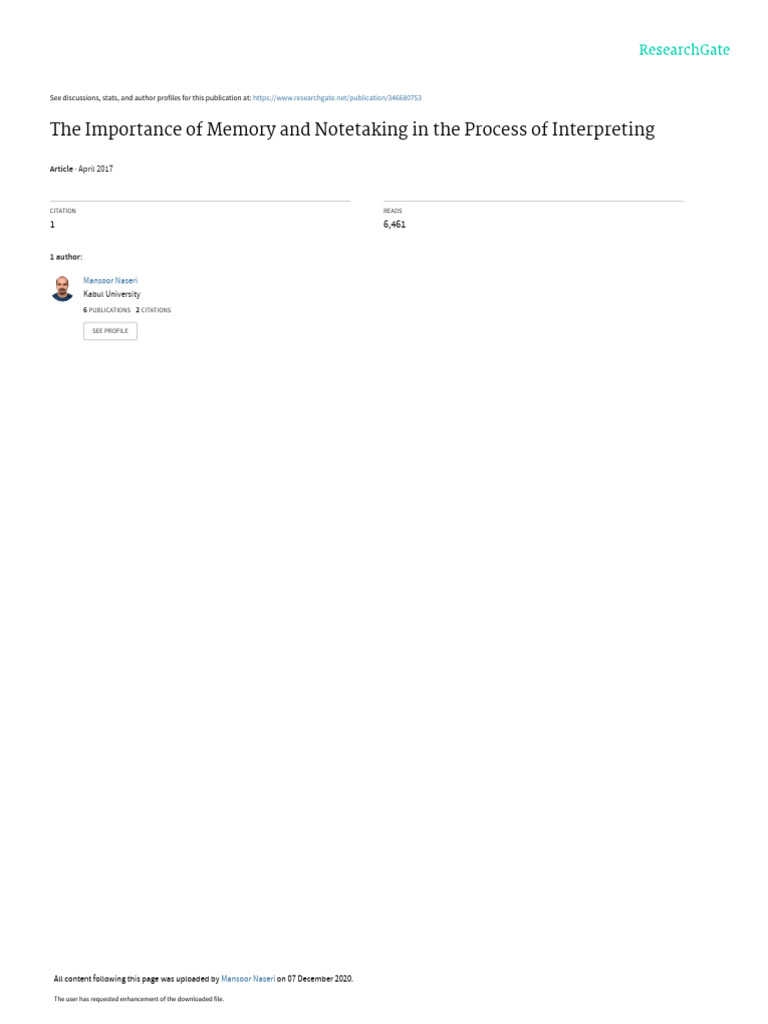 The Importanceof Memoryand Notetakinginthe Processof Interpreting 2 | PDF | Recall (Memory ...