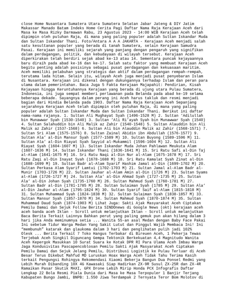 Silsilah Raja Aceh | PDF