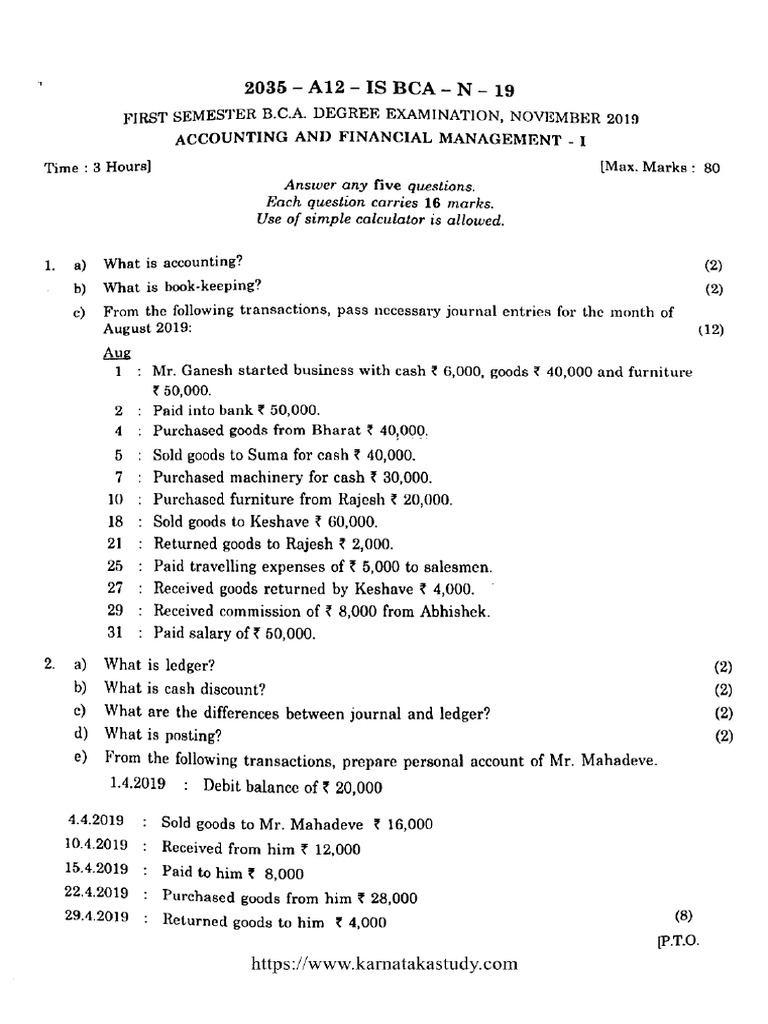Bca 1 Sem Accounting and Financial Management 1 2035 Nov 2019 | PDF