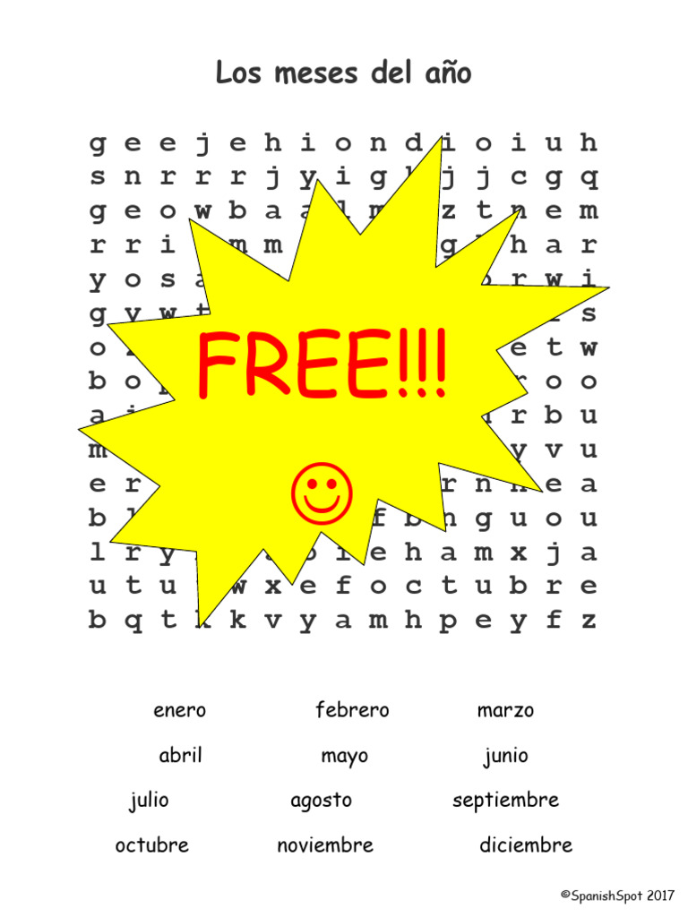 FREESpanish Monthsofthe Year Word Searchwith Answer Key | PDF