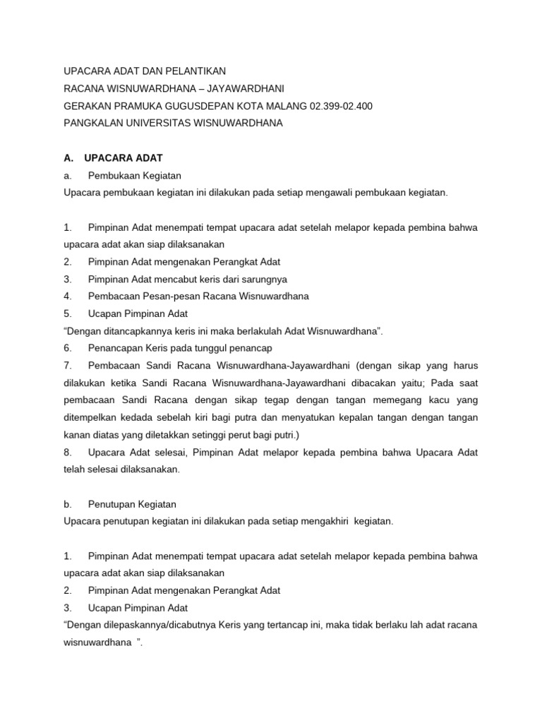 Tata Cara Upacara Adat Racana | PDF