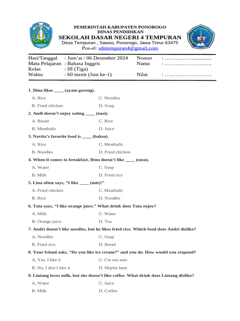 Soal Bahasa Inggris Pdf Lunch Meal