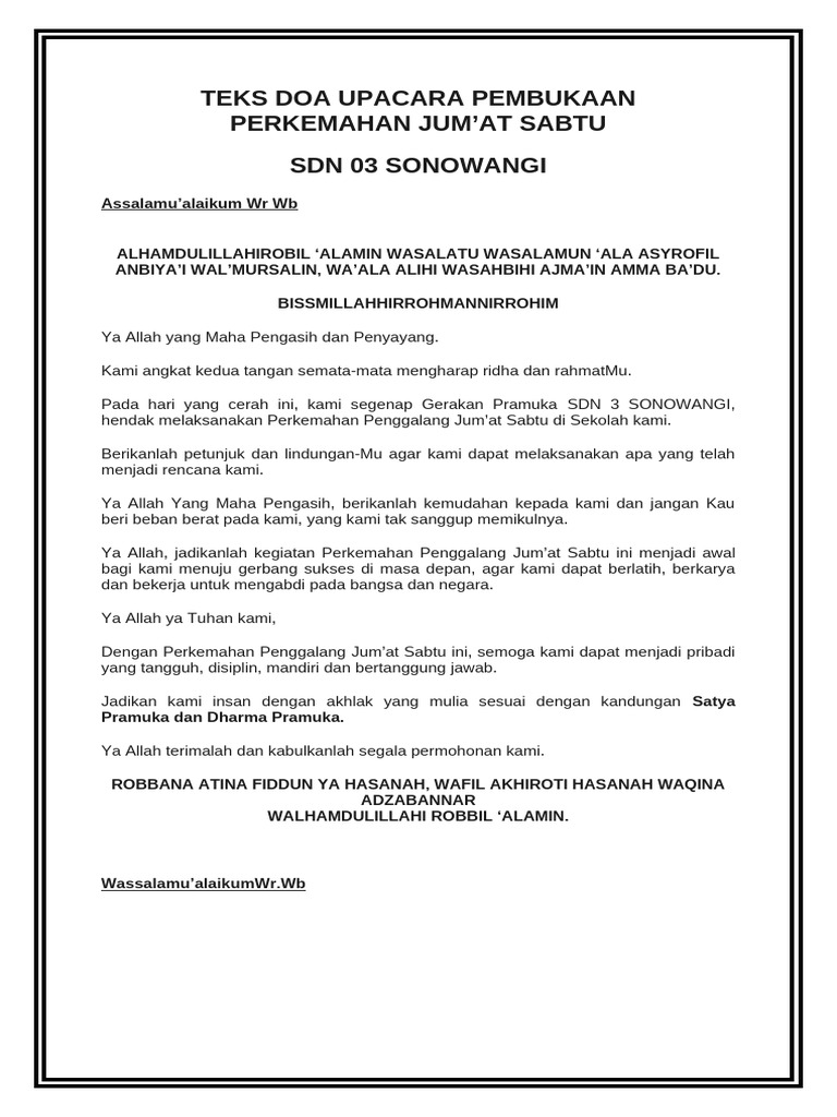Doa-Upacara-Pembukaan-Perjusa SDN 3 Sonowangi | PDF