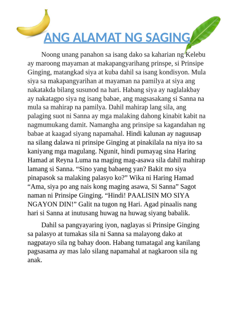 ANG ALAMAT NG SAGING | PDF