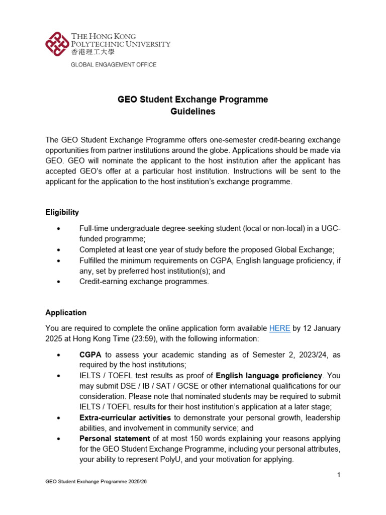 GEO Student Exchange Programme (I-Level) | PDF | International English ...