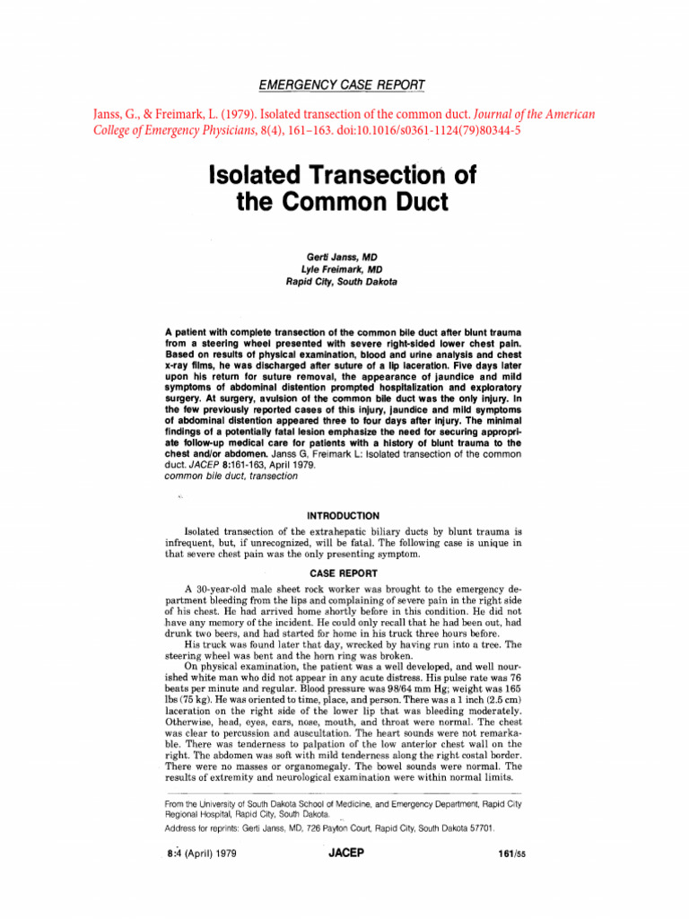 Janss1979 - Isolated Transection of The Common Duct | PDF | Abdomen ...