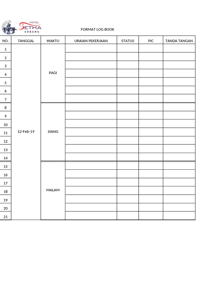 Format Log Book | PDF