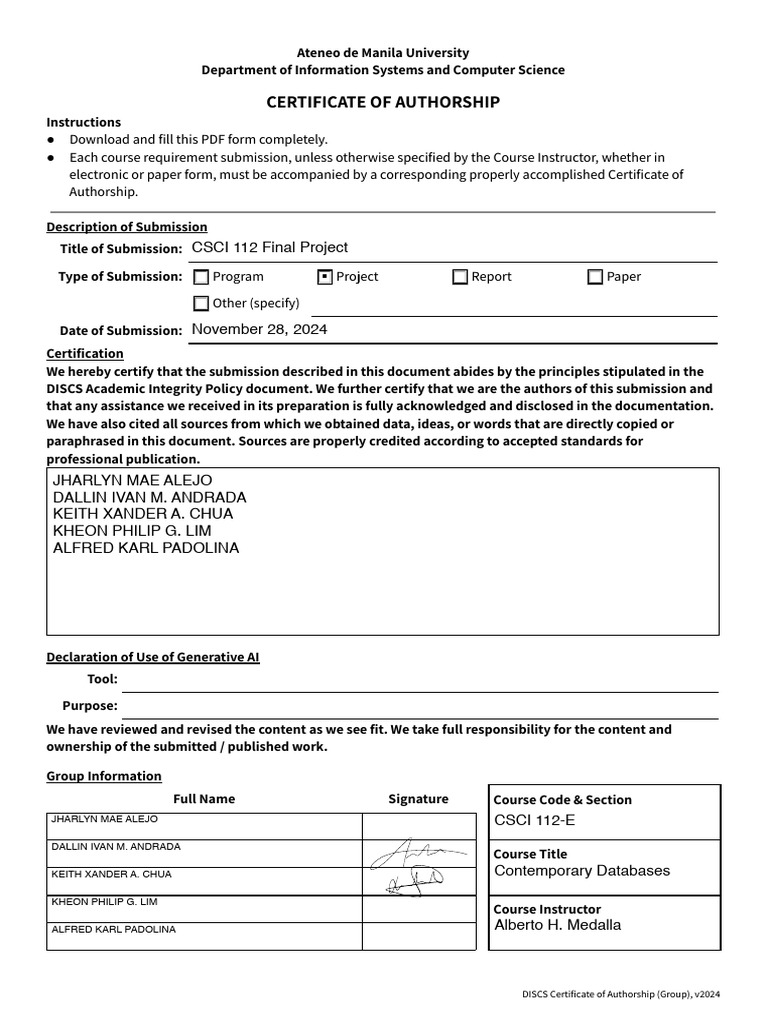 DISCS COA Group 2024 Fillable | PDF