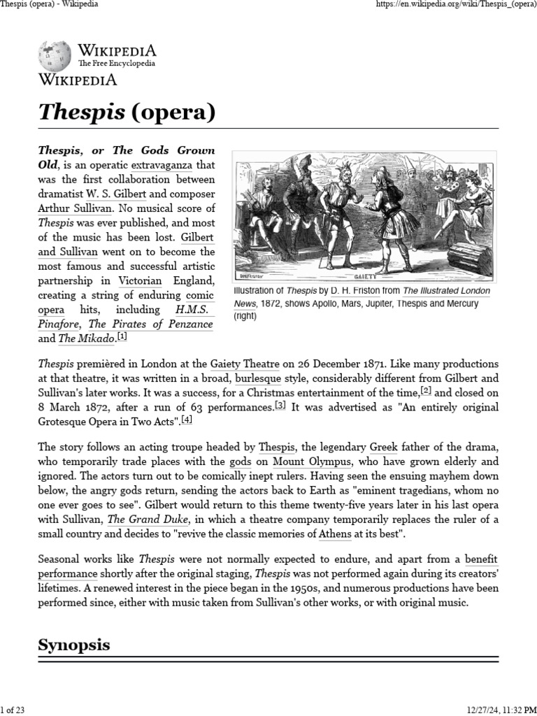 Thespis (Opera) - Wikipedia | PDF | Theatre | Performing Arts