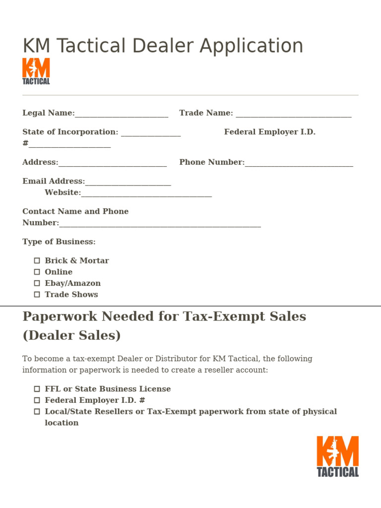KM Tactical Dealer Application | PDF