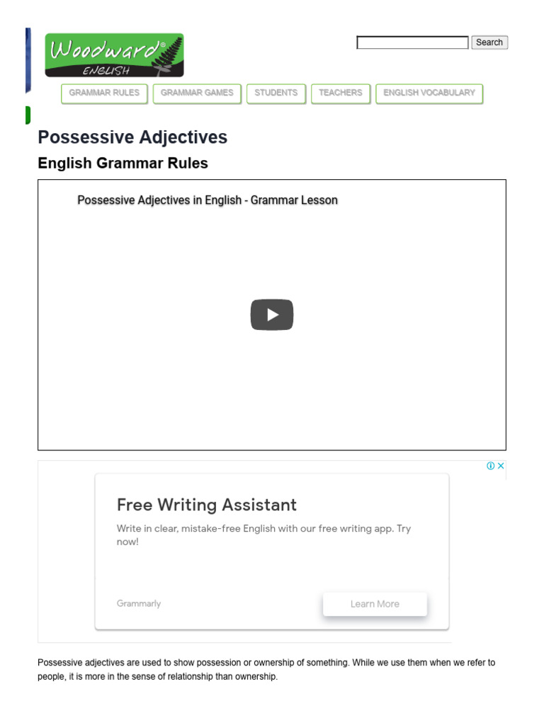 Understanding Possessive Adjectives | PDF | English Language | Adjective