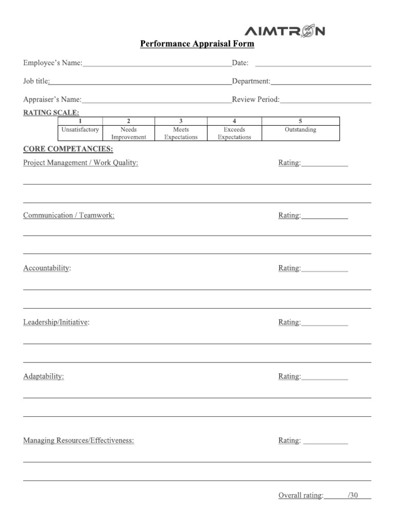 Performance Appraisal Form | PDF