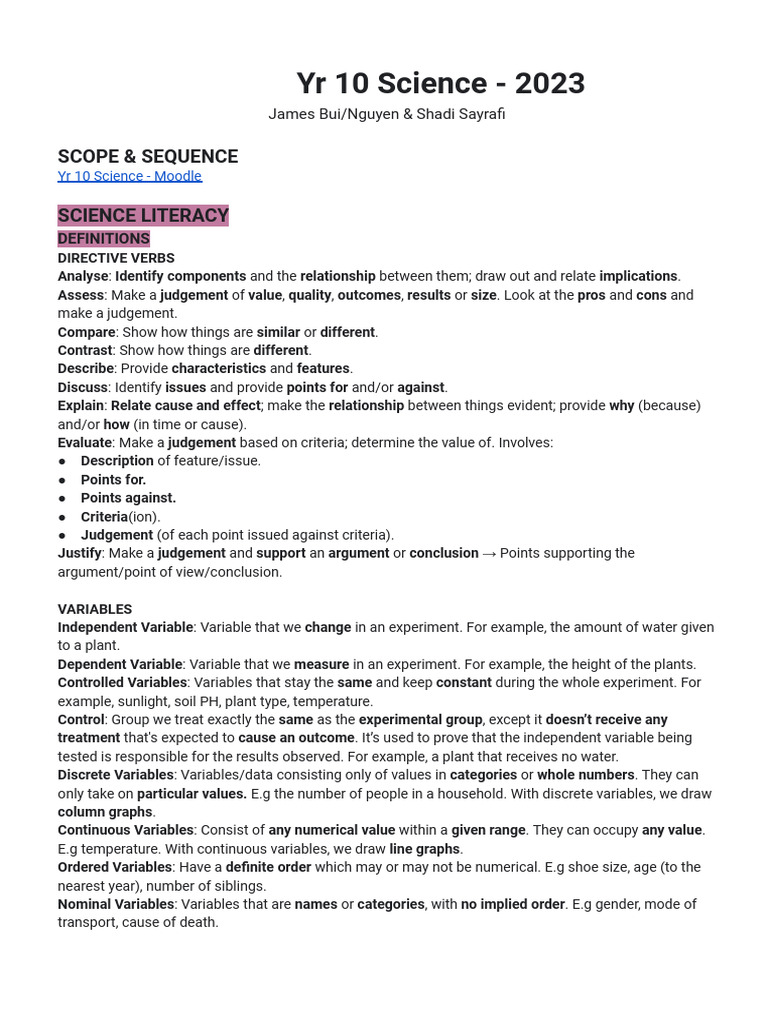 y10 Science Yrly Notes | PDF | Meiosis | Dominance (Genetics)