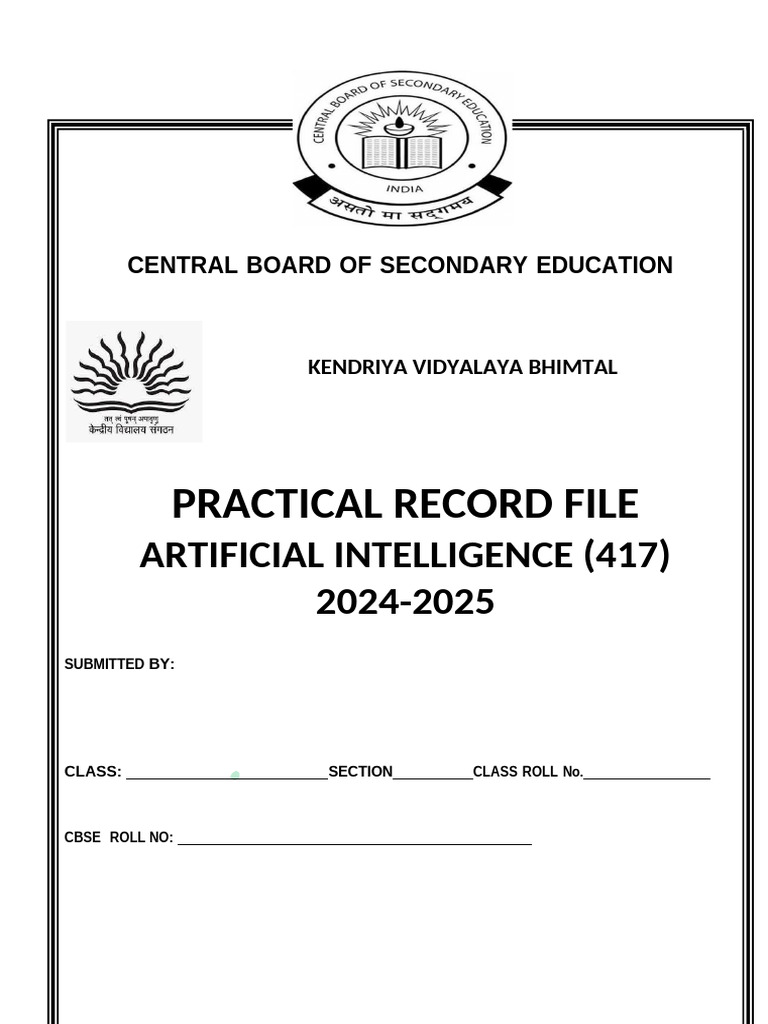 Class X Practical File Artificial Intelligence For 2022-23 | PDF | Variance | Median