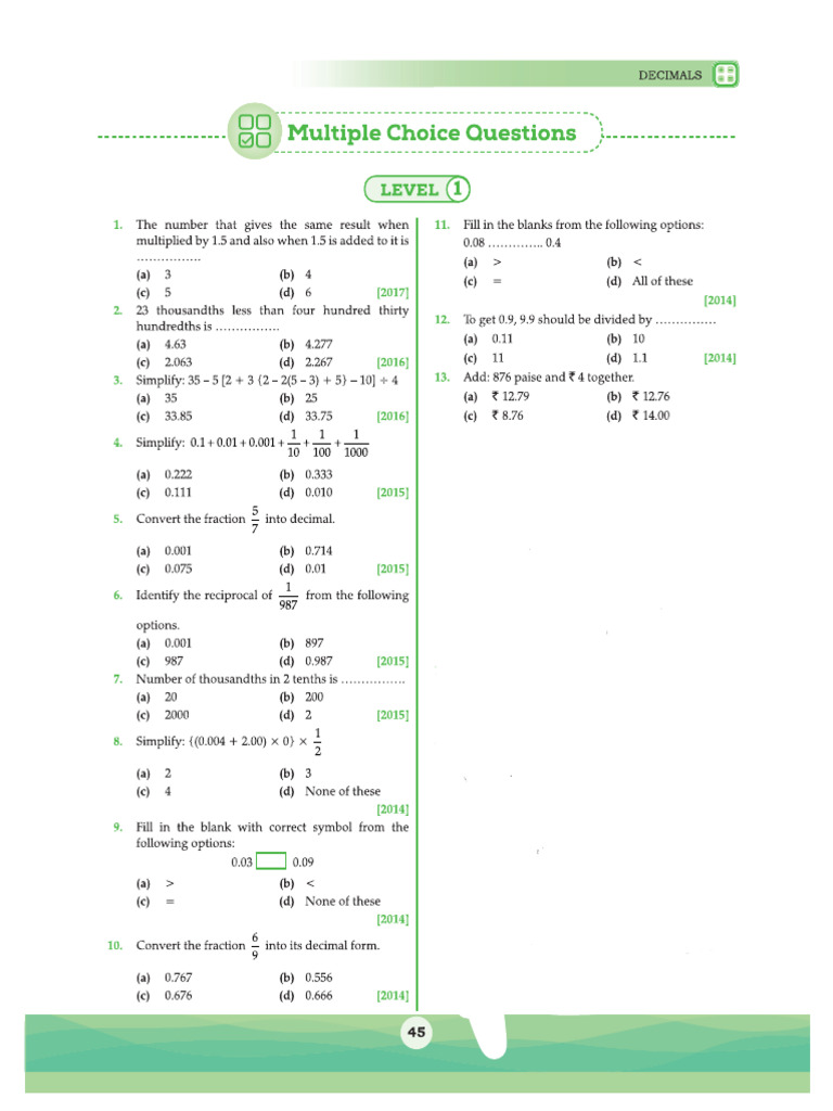Test Fraction and Decimal | PDF