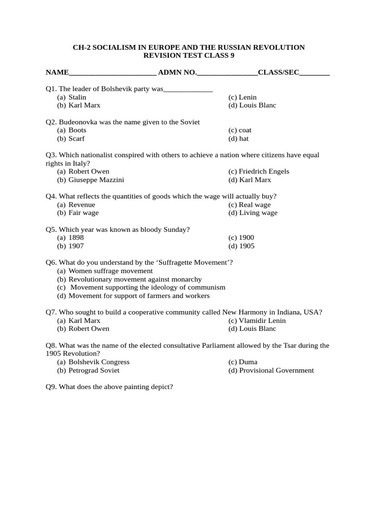 CH-2 Russian Revolution (H) Revision Worksheet | PDF | Russian ...