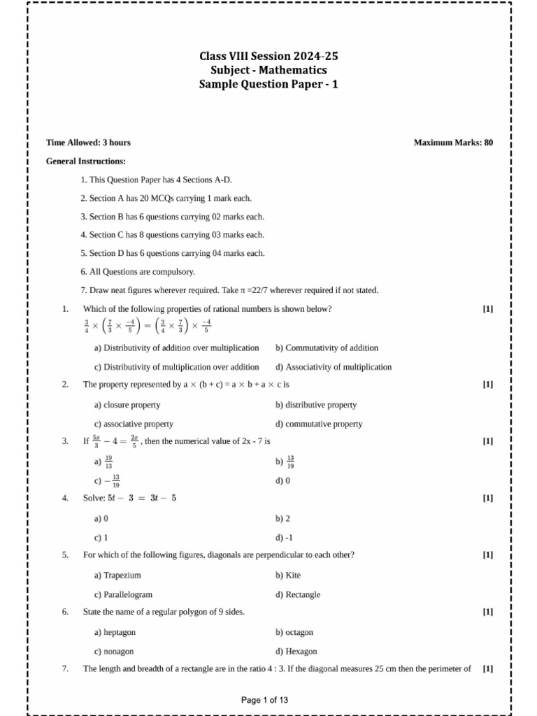 Class 8 Sample Paper 2 | PDF