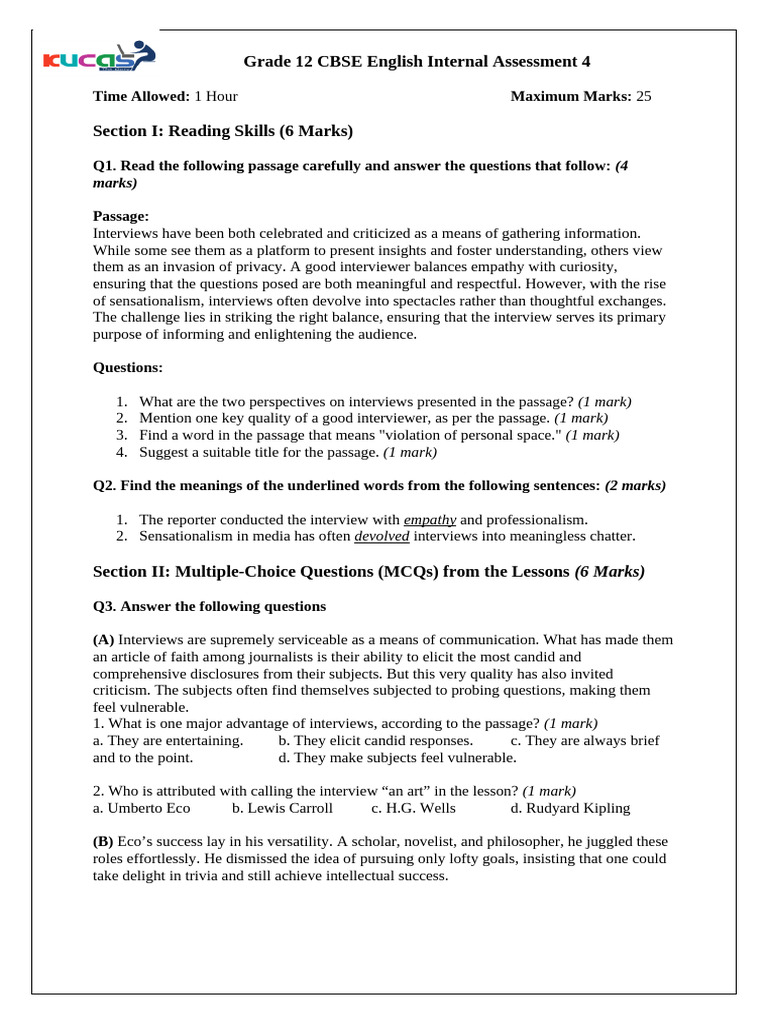 Grade 12 English Internal Assessment Guide | PDF