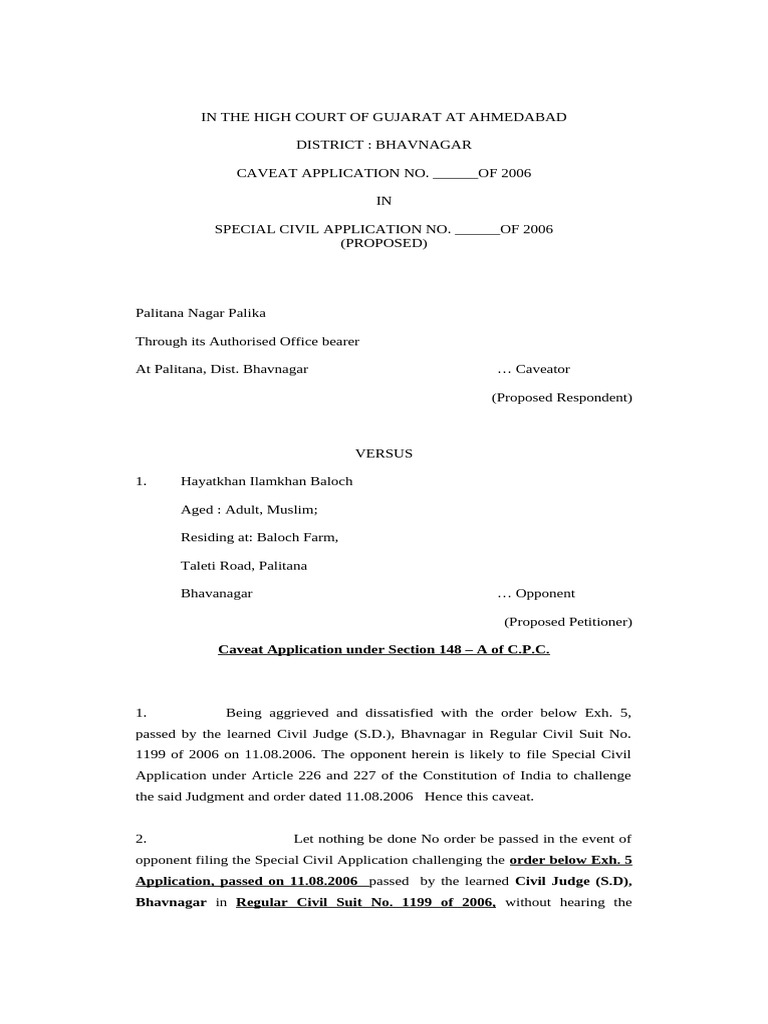 Caveat - Gujarat High Court | PDF