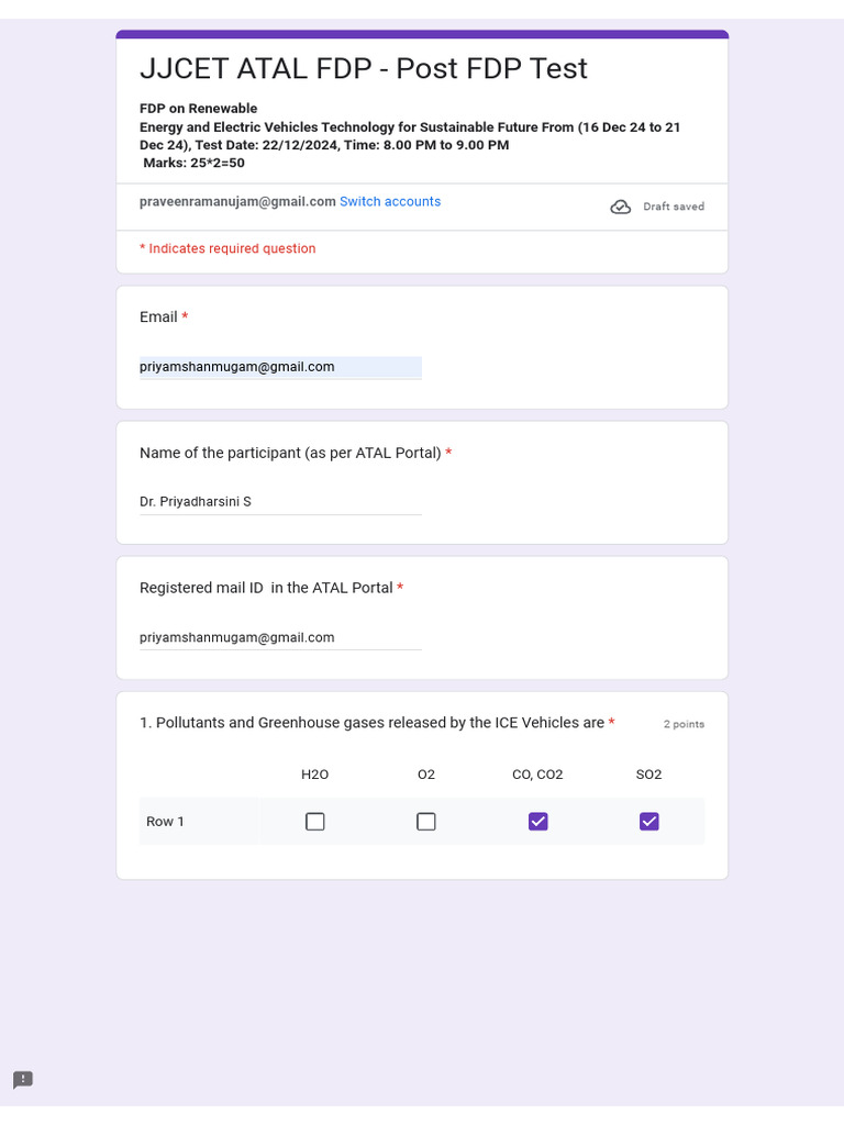 JJCET ATAL FDP - Post FDP Test | PDF | Electric Vehicle | Energy ...