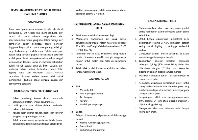 Leaflet Pembuatan Pakan Pellet Ayam Babi | PDF