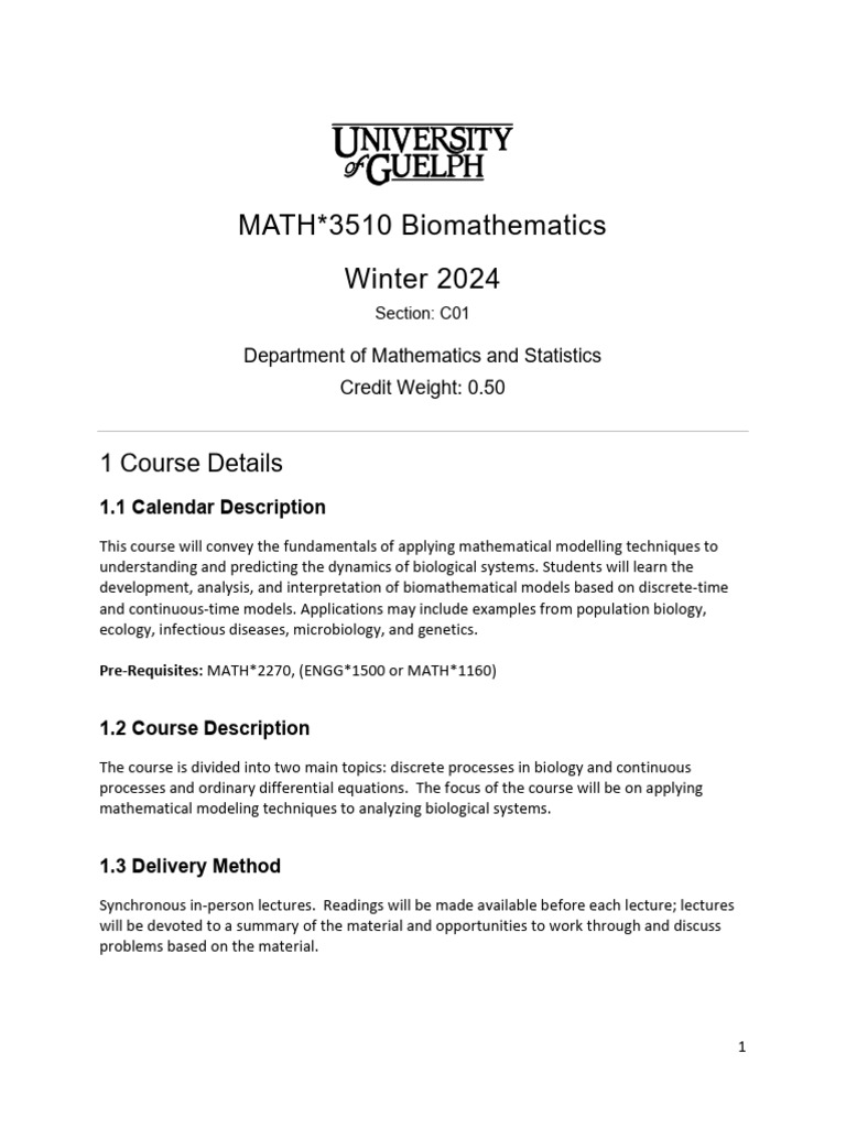 MATH 3510 W24 Course Outline | PDF | Equations | Mathematical And ...