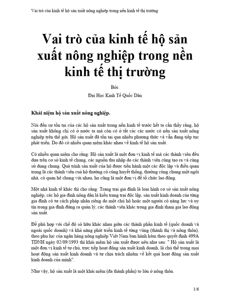 Vai Tro Ca Kinh T H SN Xut Nong NGH | PDF