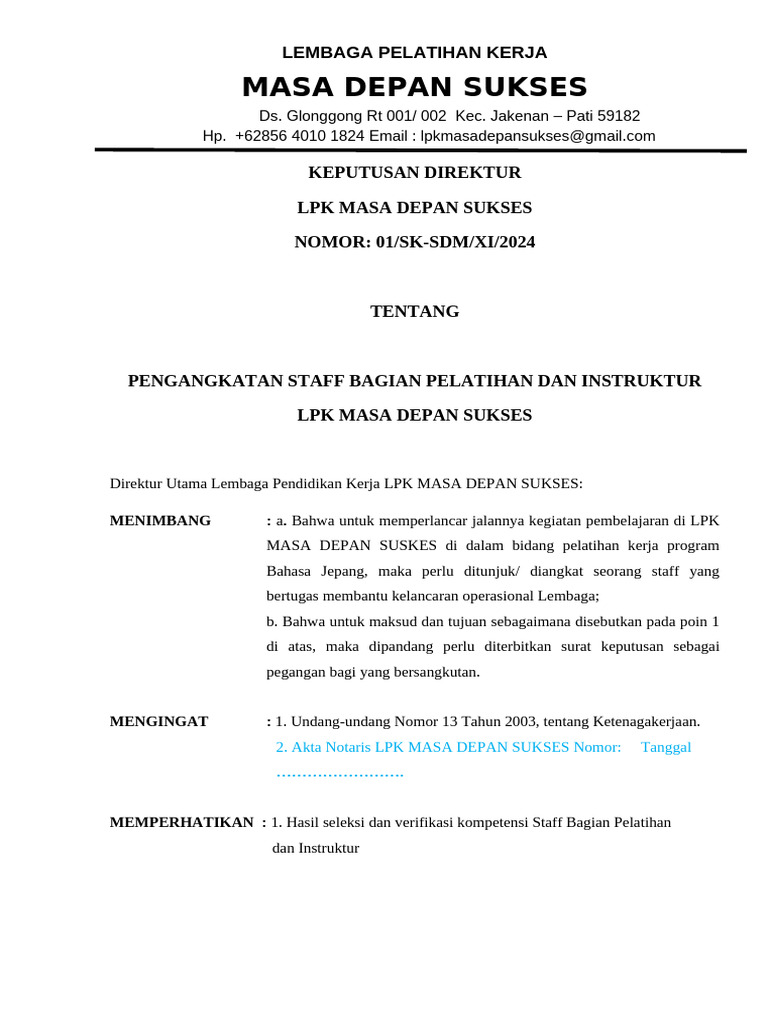 Pengangkatan Instruktur | PDF
