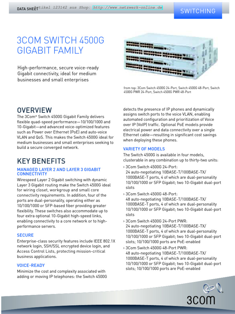 3com Switch 3CR17761-91 4500G Family-123142 | PDF | Computer Network ...