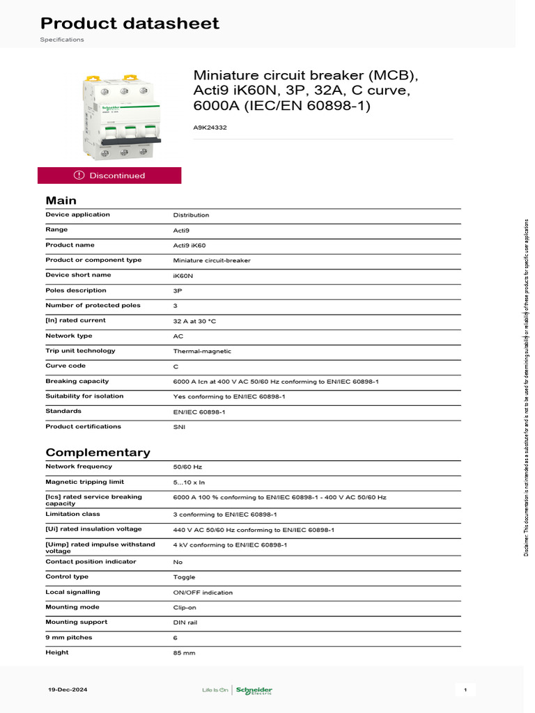 Schneider Electric - Acti9-iK60 - A9K24332 | PDF | Alternating Current | Electrical Engineering