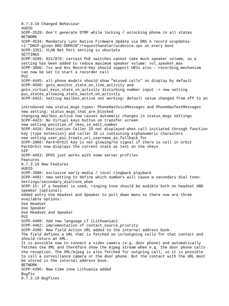 Release Notes 8.7.3.19 | PDF | Telephone | Internet Protocols