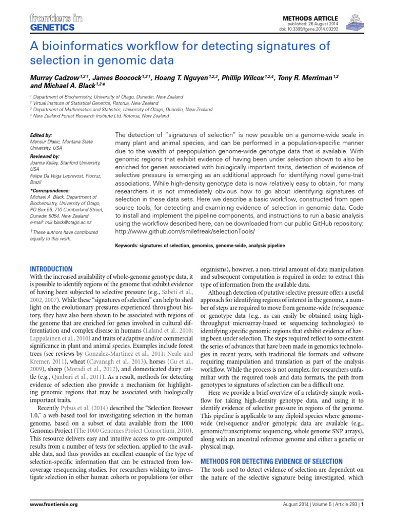 A Bioinformatics Workflow For Detecting Signatures of Selection in Genomic Data | PDF | Single ...