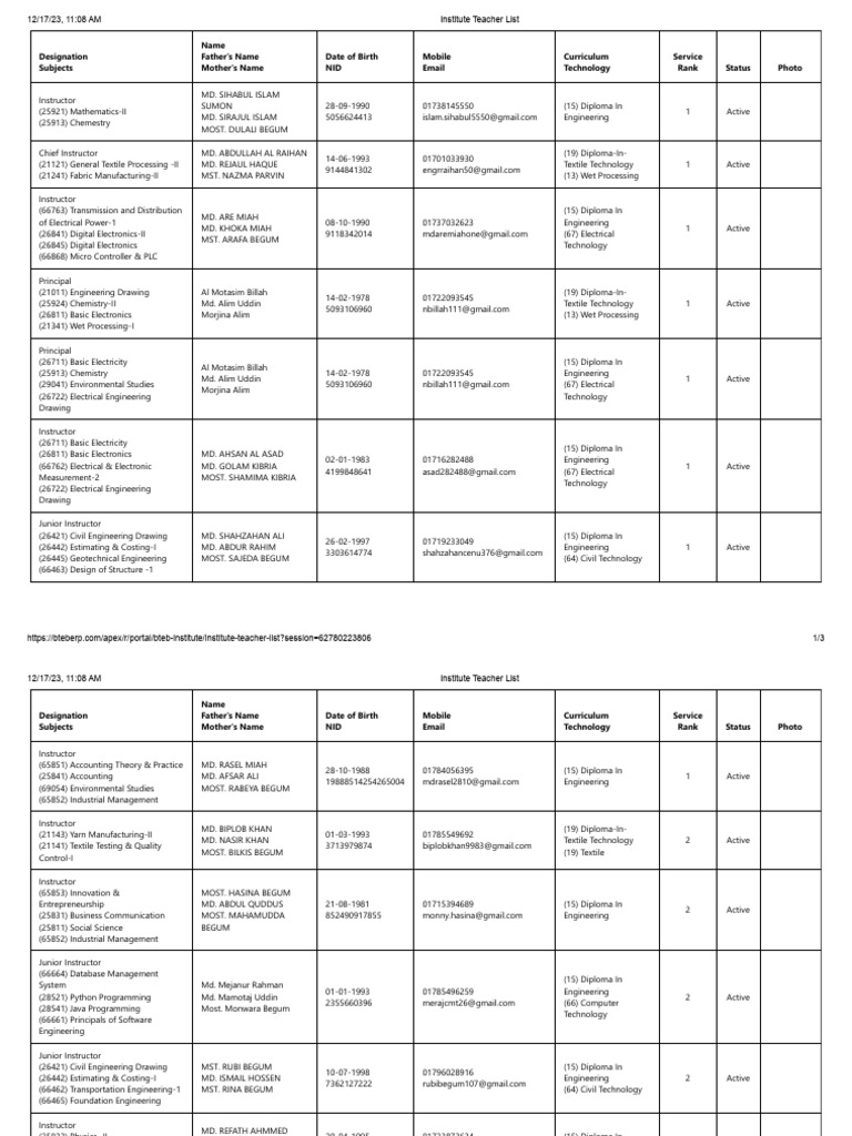 Dip Teacher List 2023 | PDF | Engineering | Physical Sciences