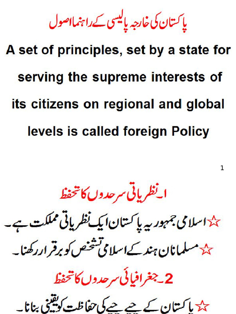 Pakistan Ki Khareja Policy Ky Rehnuma Osool | PDF