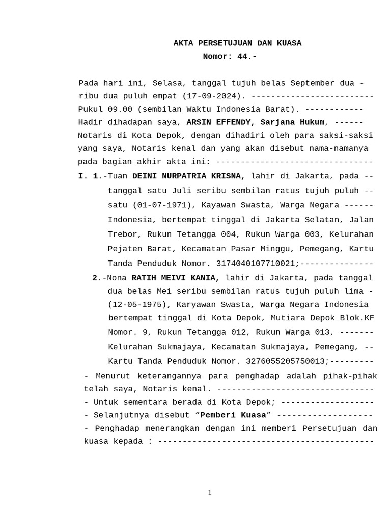 PERSETUJUAN DAN KUASA - RATIH | PDF