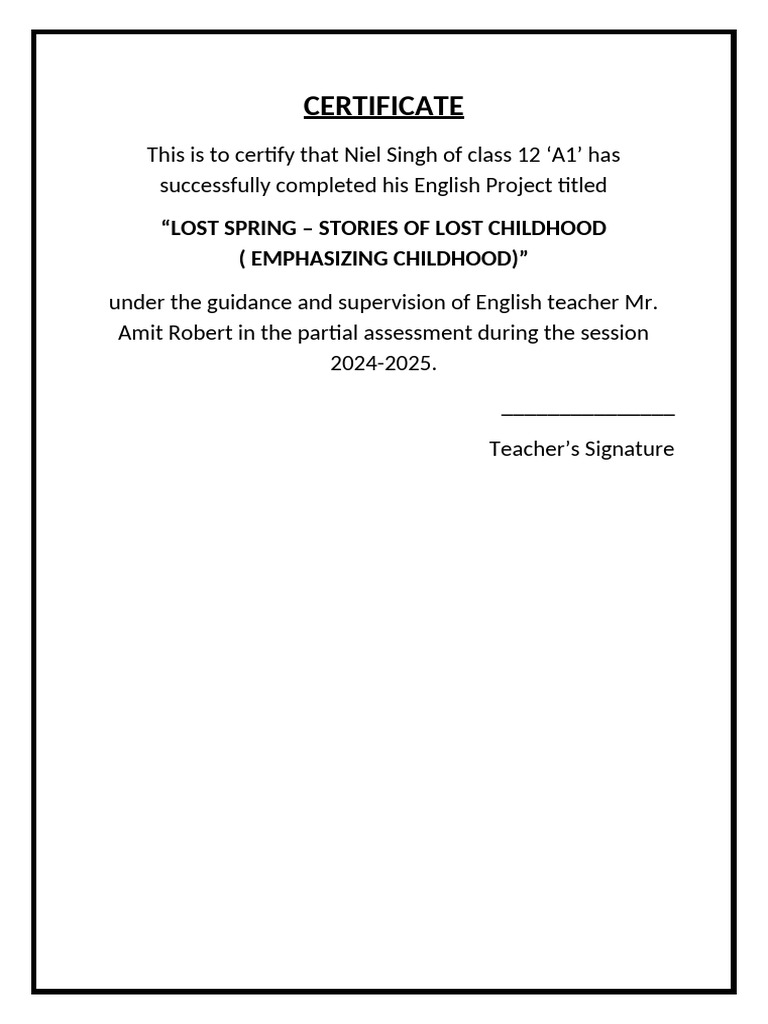 Certificate (Project) | PDF